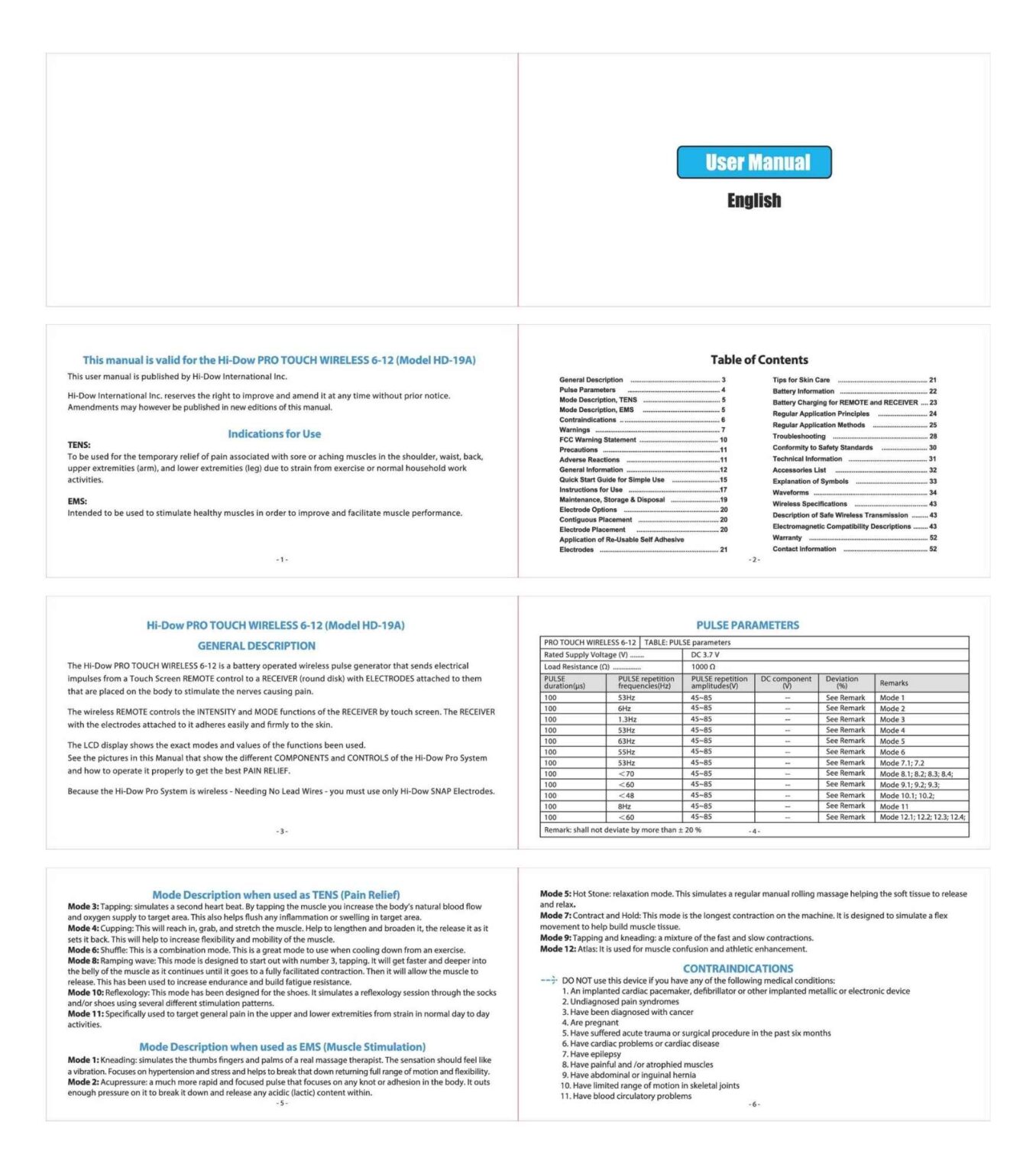 PRO TOUCH 6-12 User Manual | HiDow International